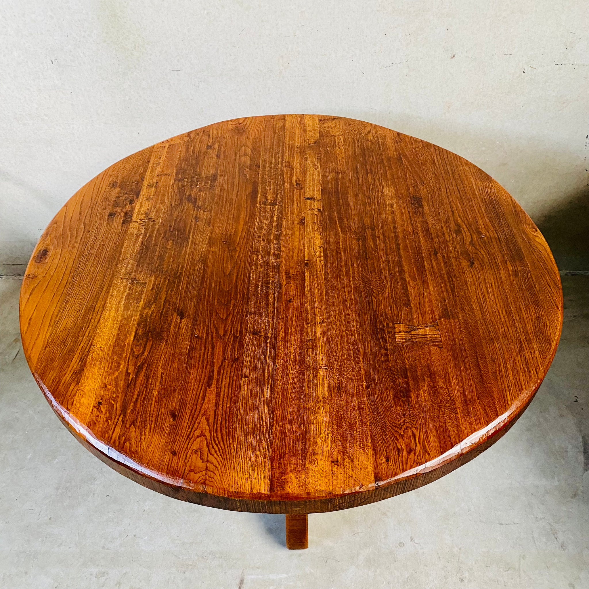 Brutalist Kunstmeubelen De Puydt Solid Round Rustic Oak Pedestal Table ...